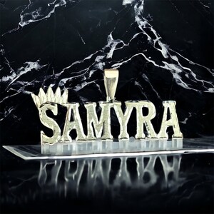 10K Solid Gold Customized Name Pendant Block Letters Crown Diamond Cut ...
