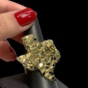 10K Solid Yellow Gold TEXAS Nugget Ring Diamond Cut for Mens and Womens ...