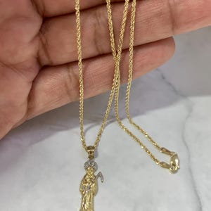 10K Solid Yellow Gold Santa Muerte Grim Reaper Angel of Death Pendant ...