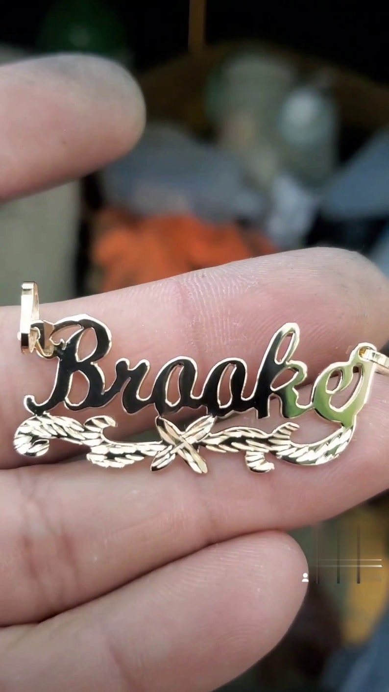10K 14K Solid Real Gold Customized Name Pendant Cursive Letters Diamond ...