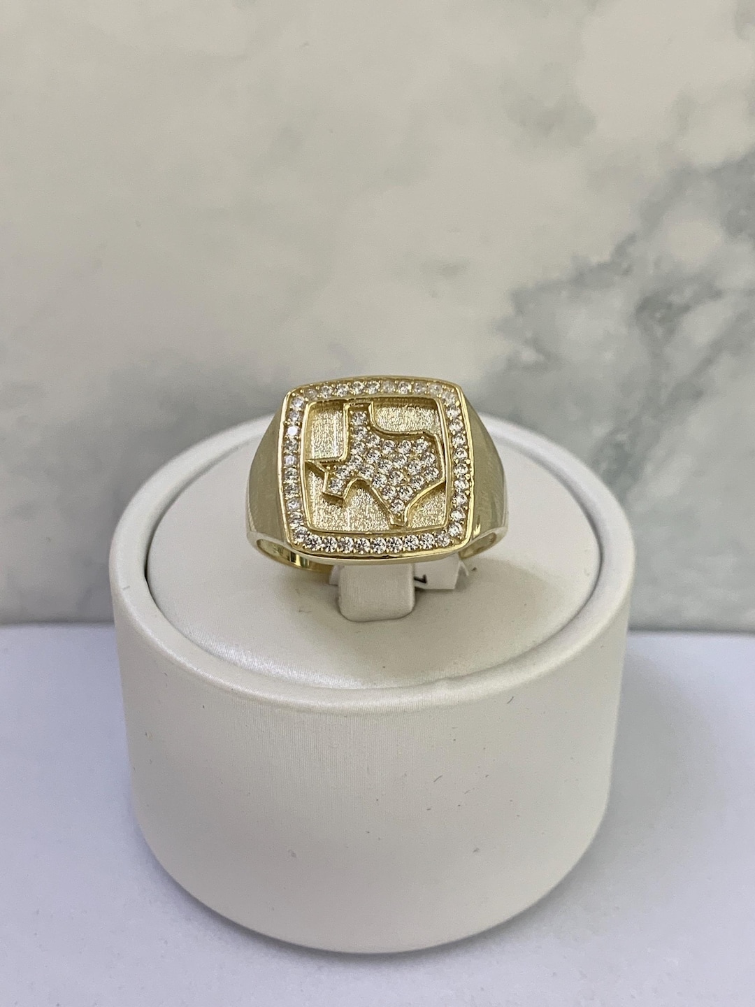 10K Solid Yellow Gold TEXAS State Map CZ Ring Mens Ring 10 Karat Real ...