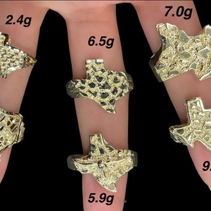 10K Solid Yellow Gold Nugget Texas Map State Shape Ring Diamond Cut for ...