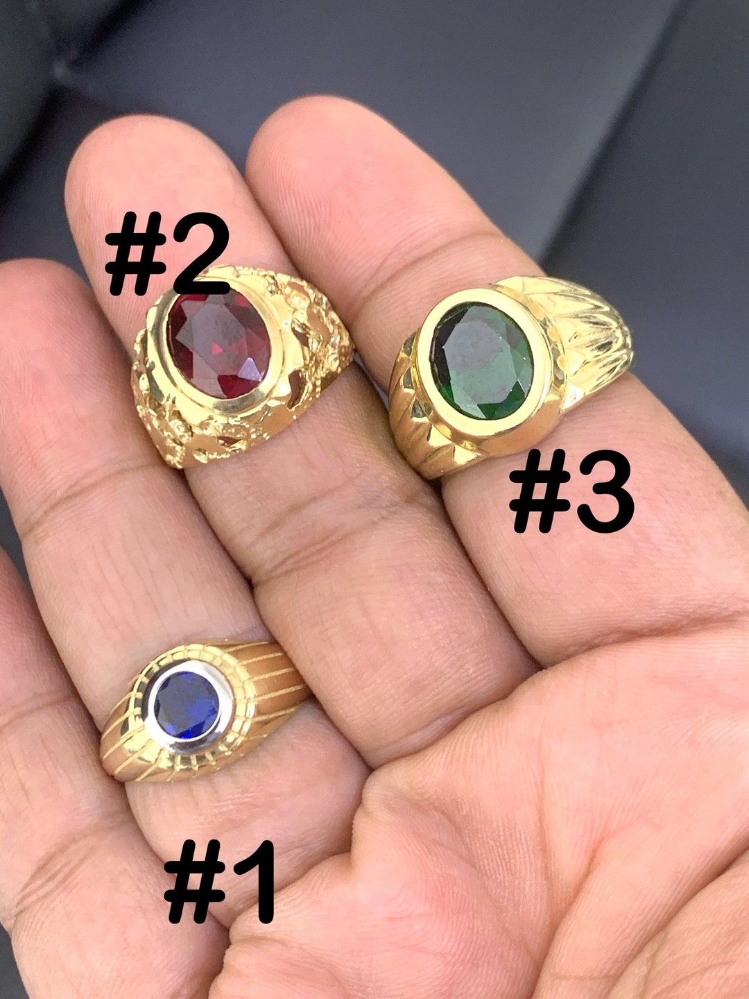 Mens Real Gold 10K Solid Yellow Gold Color Stone Shape Ring Nugget Oval ...