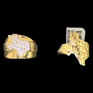 Texas Map Ring 10K Solid Gold Mens CZ Nugget Ring Yellow Gold Men Heavy ...