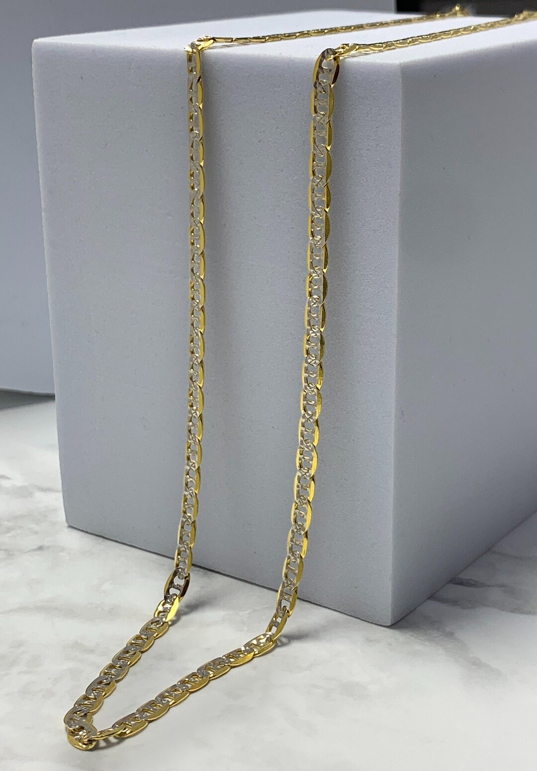 14k Solid Valentino Flat Anchor Mariner Tri Color Gold Chain Necklace ...