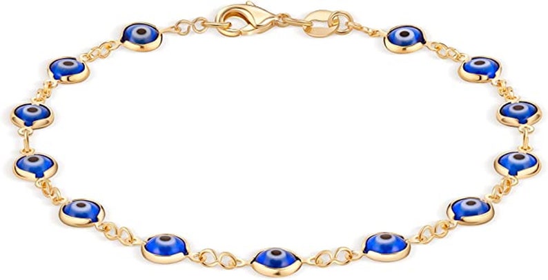 14K Solid Yellow Gold With Blue Mini Evil Eye Beaded Style - Etsy