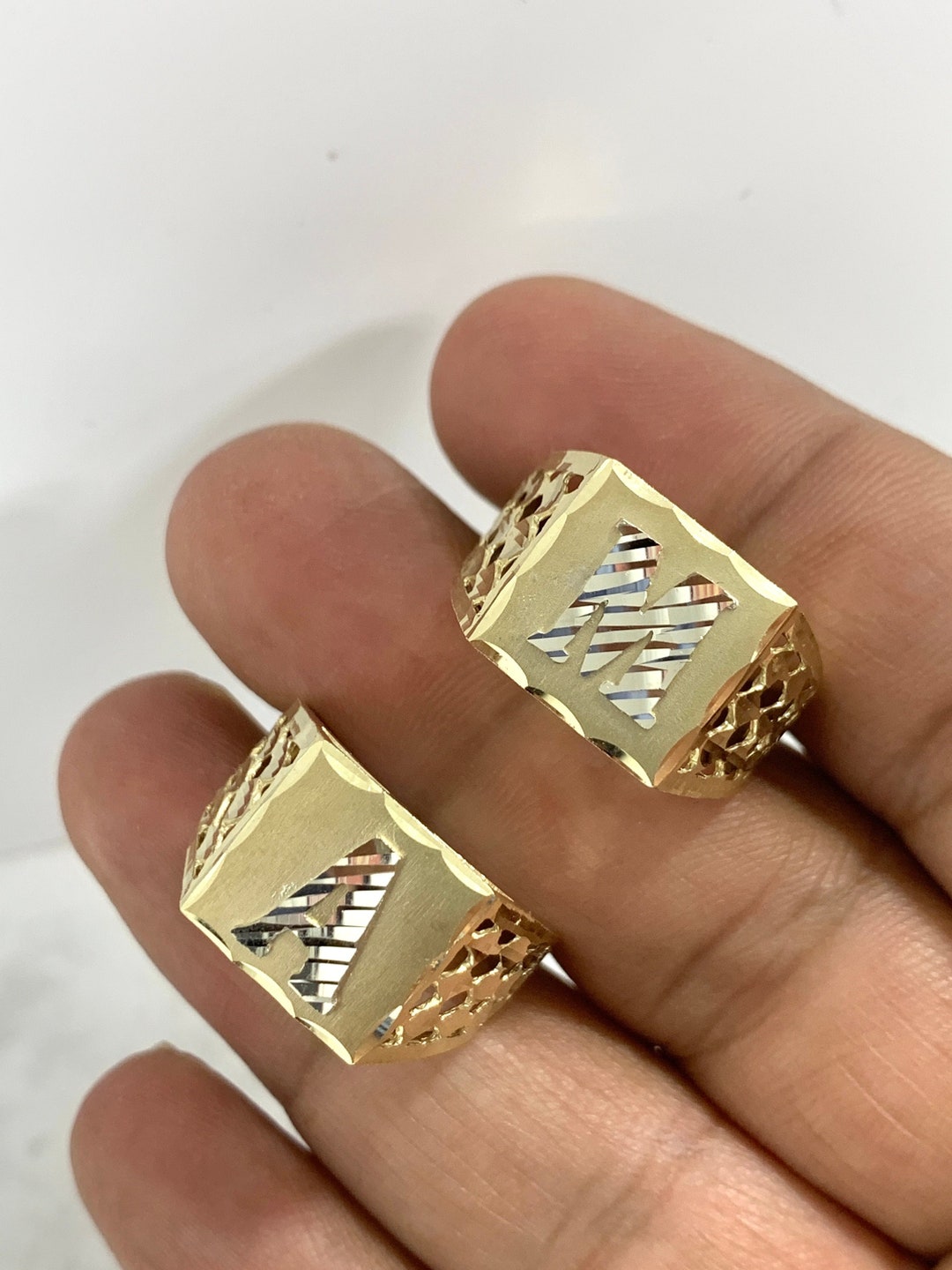 Mens Initial Alphabet 10k Solid White Gold Yellow Gold Diamond Cut 10 ...