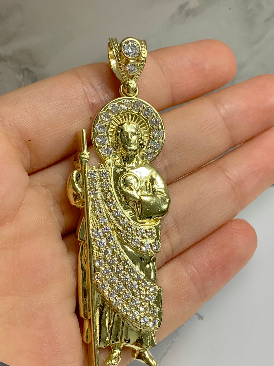 10K Real Gold St Jude San Judas Religious Solid Medal Pendant Charm ...