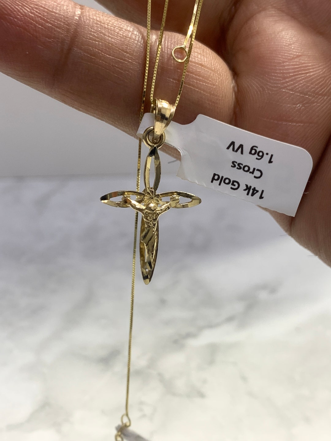 14k Solid Real Gold Cross Crucifix Necklace Religious Solid Gold Charm ...