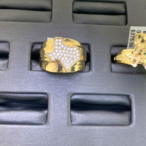 Texas Map Ring 10K Solid Gold Mens CZ Nugget Ring Yellow Gold Men Heavy ...