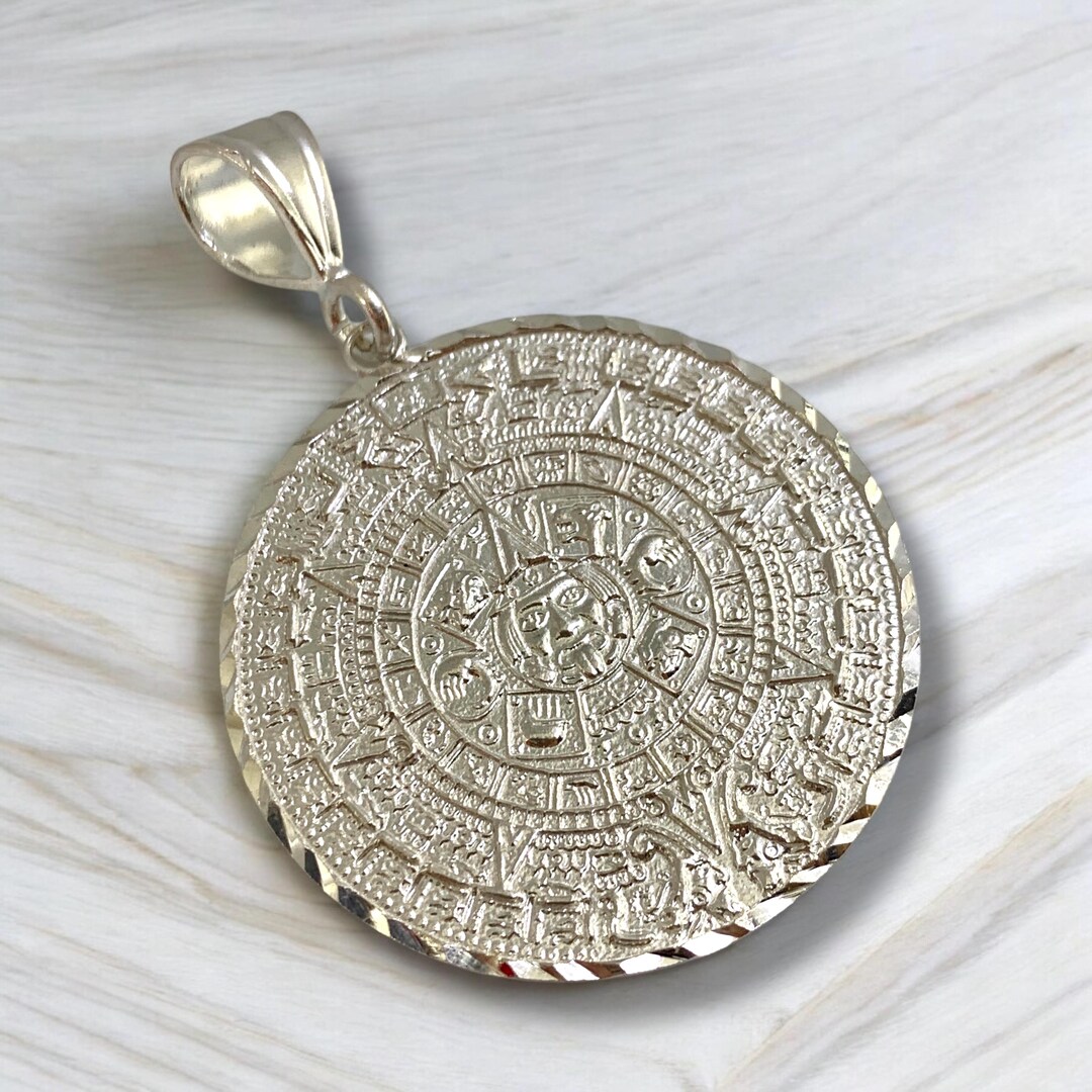 925 Sterling Silver Solid Medallion Big Heavy Aztec Mexica Calendar ...