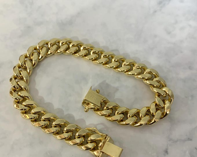 Real 10K Yellow Gold Solid Heavy Closed Cuban Links Bracelet Mens ...