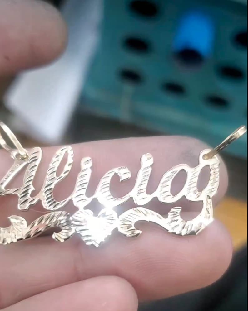 10K 14K Solid Real Gold Customized Name Pendant Cursive Heart Letters ...