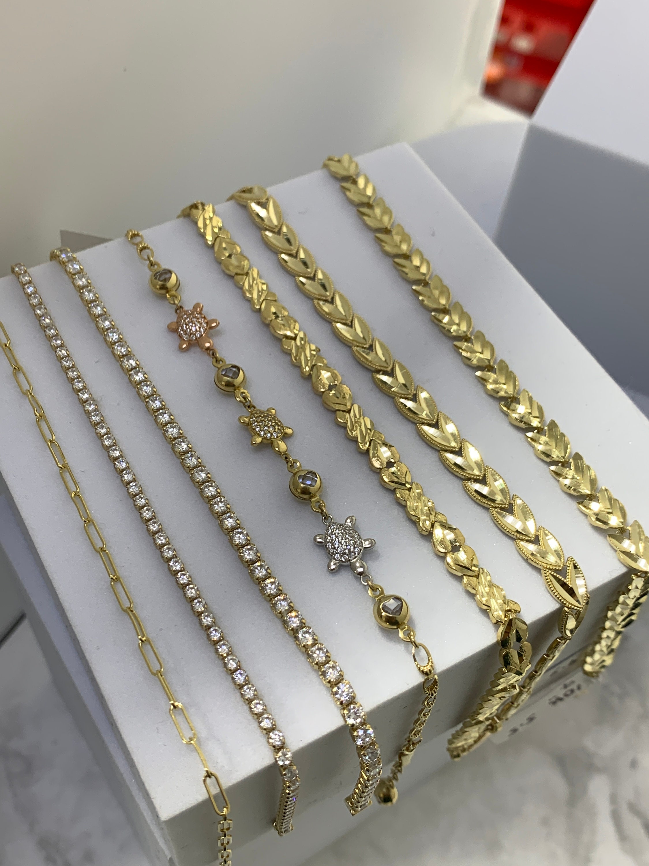 Real 10K Solid Gold Paper Clip CZ Tri Color Turtle Leaf Style Ladies ...