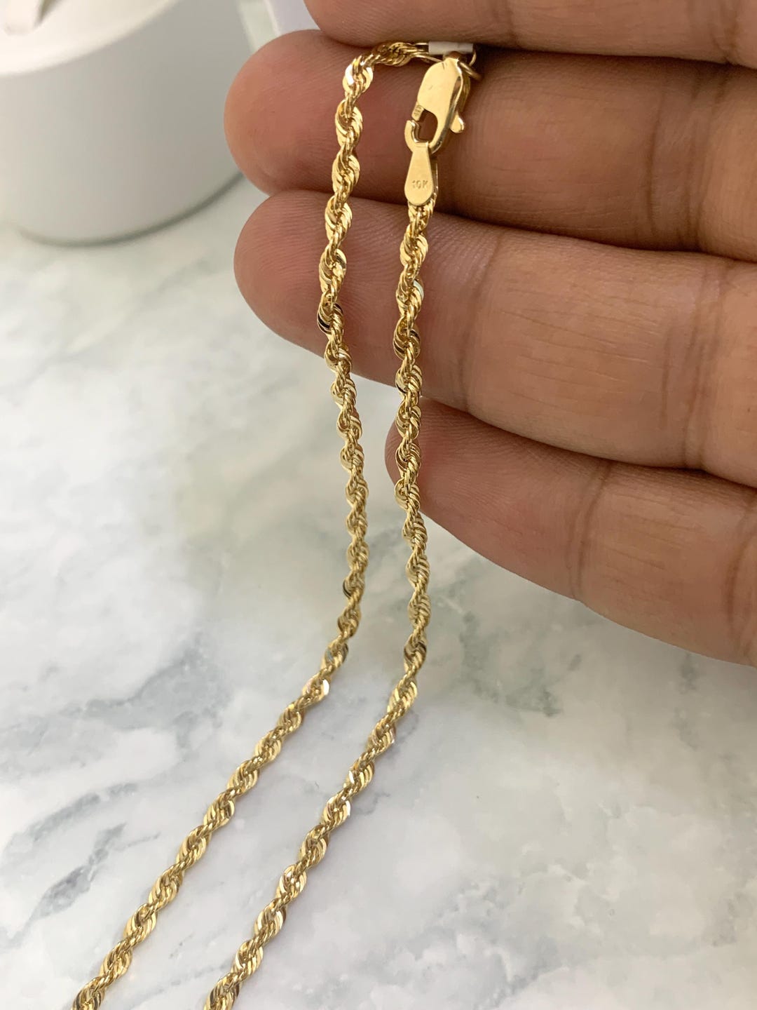 Anklet 10k Solid Rope Sparkling Diamond Cut Yellow Gold Ladies Womens ...