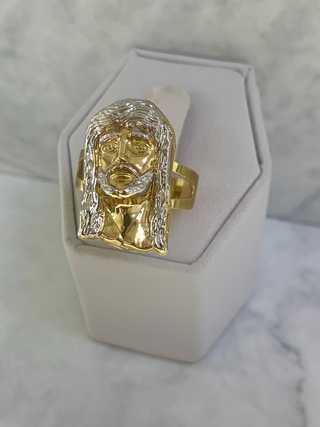 Mens Real Gold Jesus Face Christ Crucifix Religious Multi Tone Gold ...