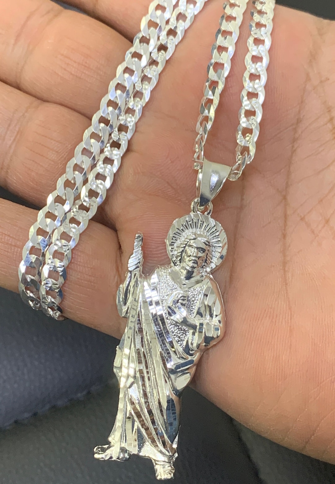 925 Sterling Silver St Jude Religious Solid Silver Medal Pendant Charm ...