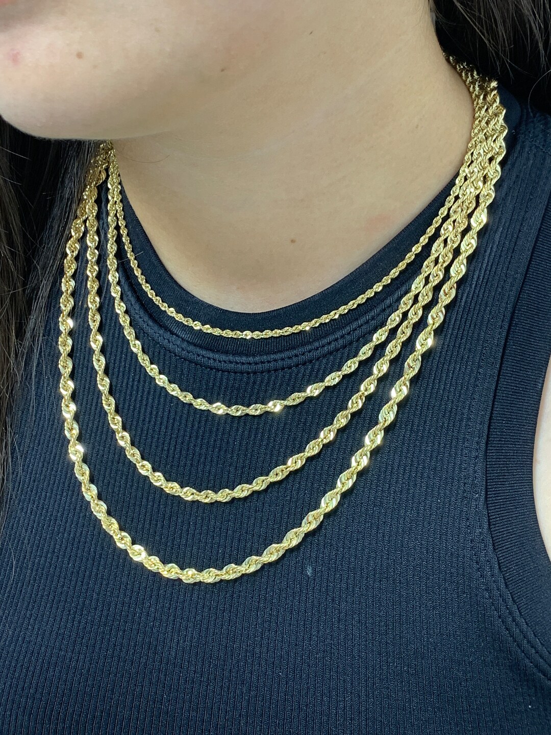 Real 10K Yellow Gold Diamond Cut Sparkling Rope Chain Necklace for ...