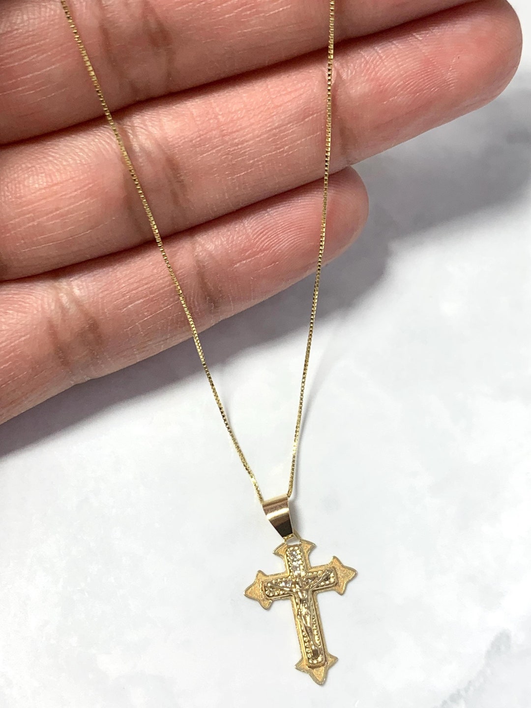 10k Solid Real Gold Cross Crucifix Necklace Religious Solid Gold Charm ...