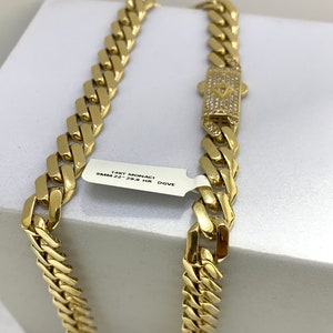 14k Solid Gold Monaco Link Chain With CZ Lock Mens Necklace and ...