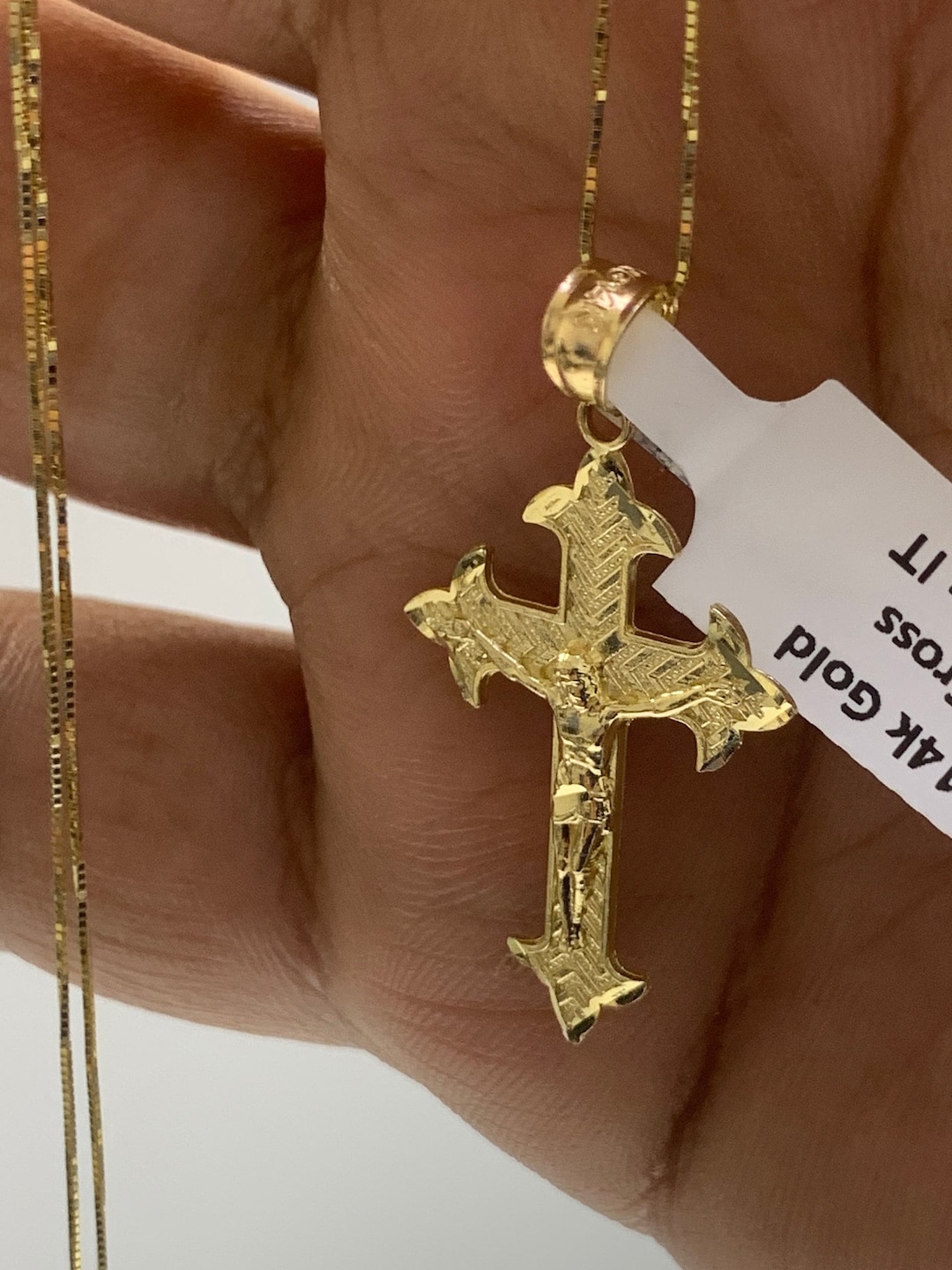 14k Solid Real Gold Cross Crucifix Necklace Religious Solid Gold Charm ...