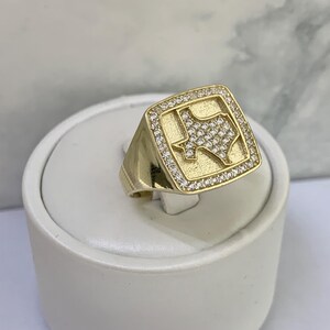10K Solid Yellow Gold TEXAS State Map CZ Ring Mens Ring 10 Karat Real ...