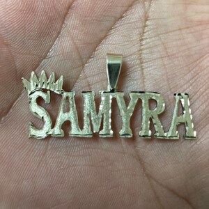 10K Solid Gold Customized Name Pendant Block Letters Crown Diamond Cut ...