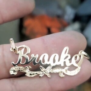 10K 14K Solid Real Gold Customized Name Pendant Cursive Letters Diamond ...