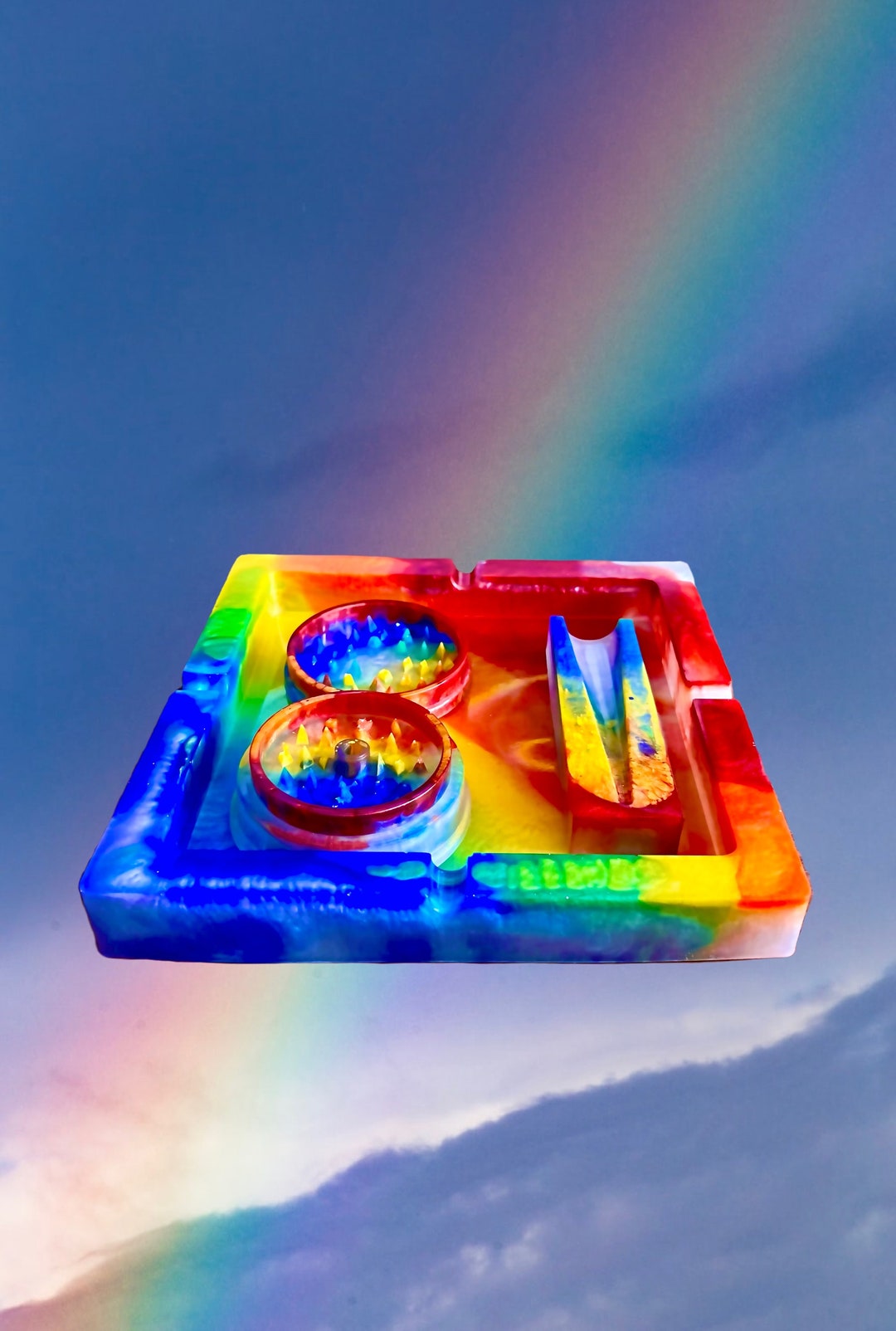 Pride Rainbow Pride Month Tie Dye Resin Ashtray Set, Includes Grinder ...