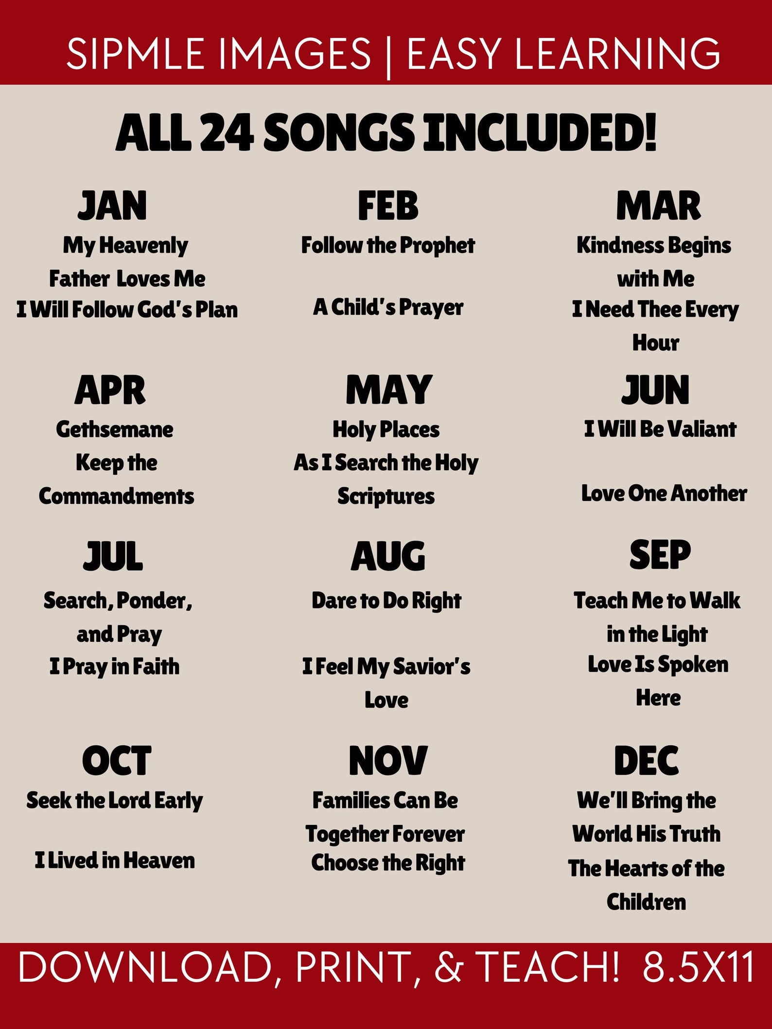 2026 Old Testament Songs | LDS Primary Singing Time Flip Chart Bundle ...