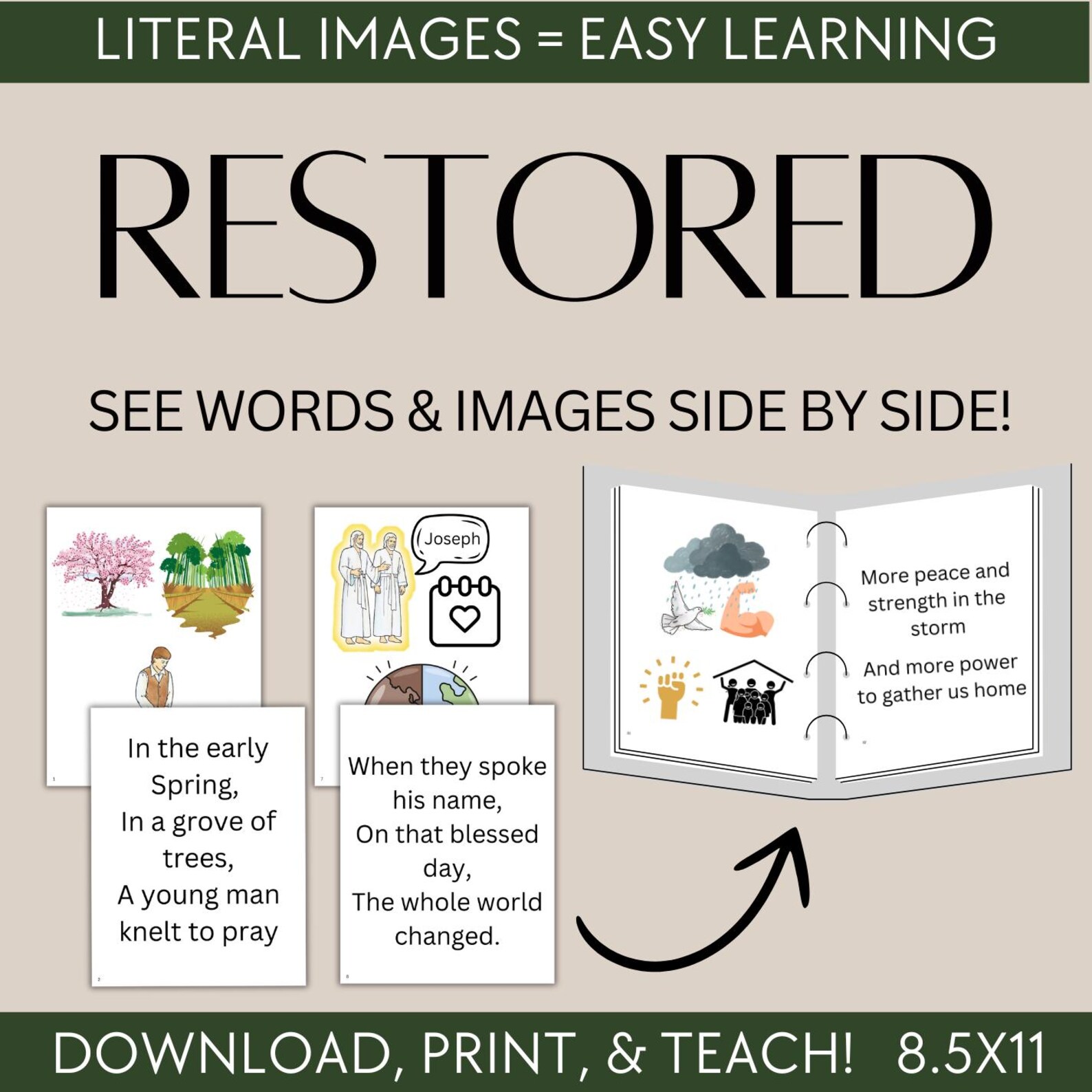 Restored Flip Chart Song Visuals, Primary Singing Time Printable Visual ...