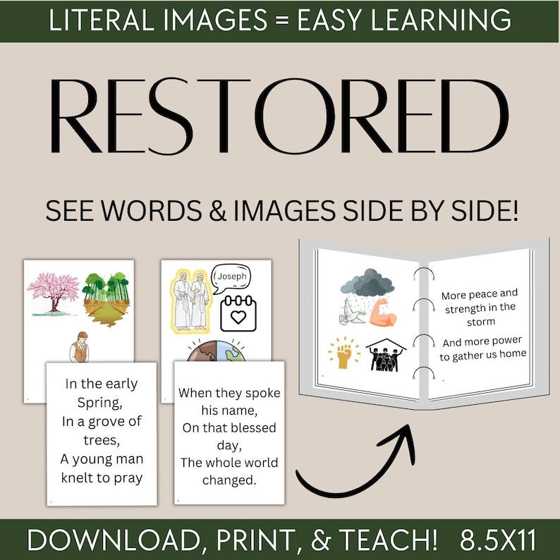 Restored Flip Chart Song Visuals, Primary Singing Time Printable Visual ...