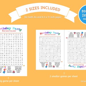 Birthday Word Search | Birthday Party Game | Birthday Party Activity ...