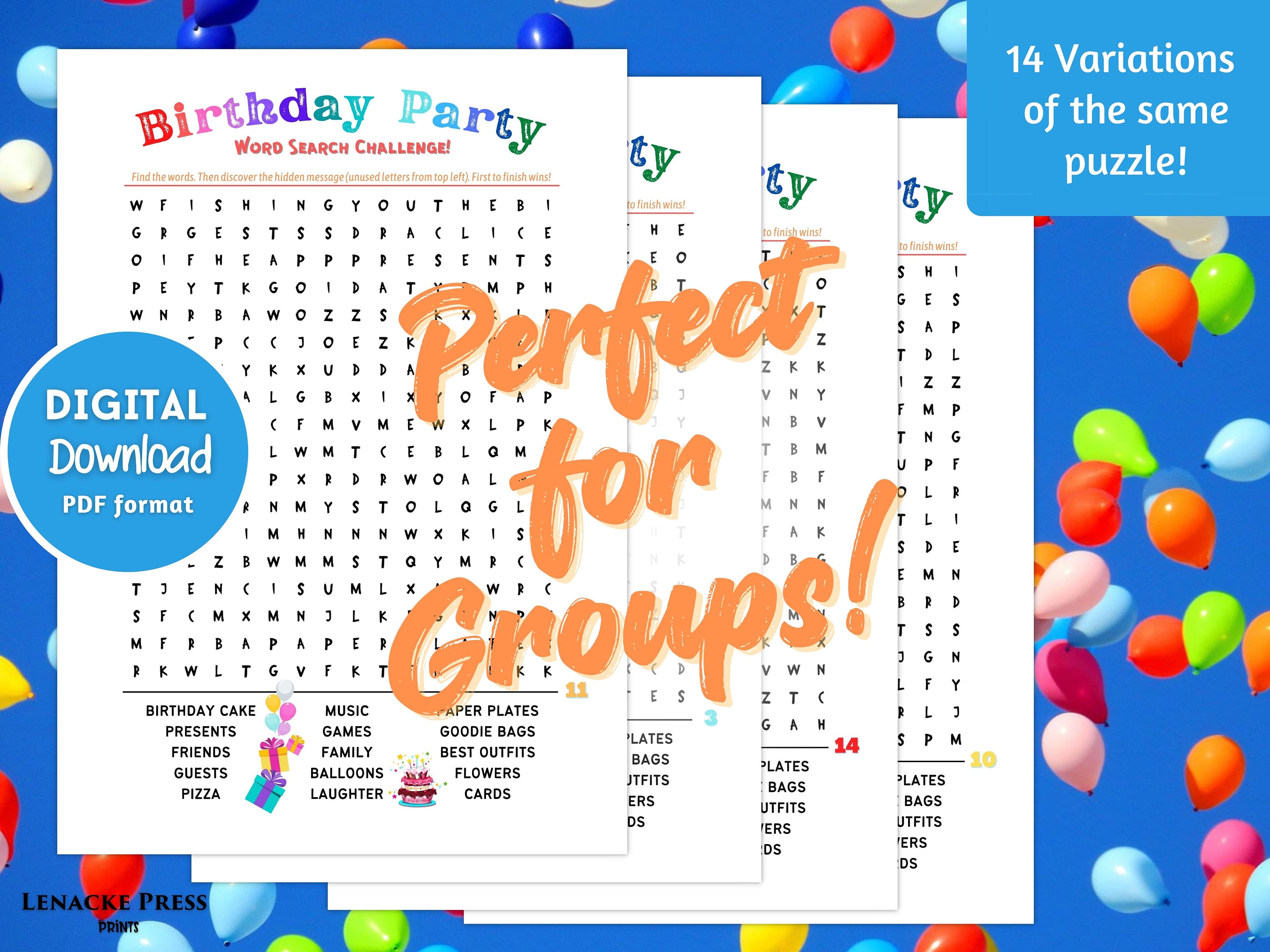 Birthday Word Search | Birthday Party Game | Birthday Party Activity ...
