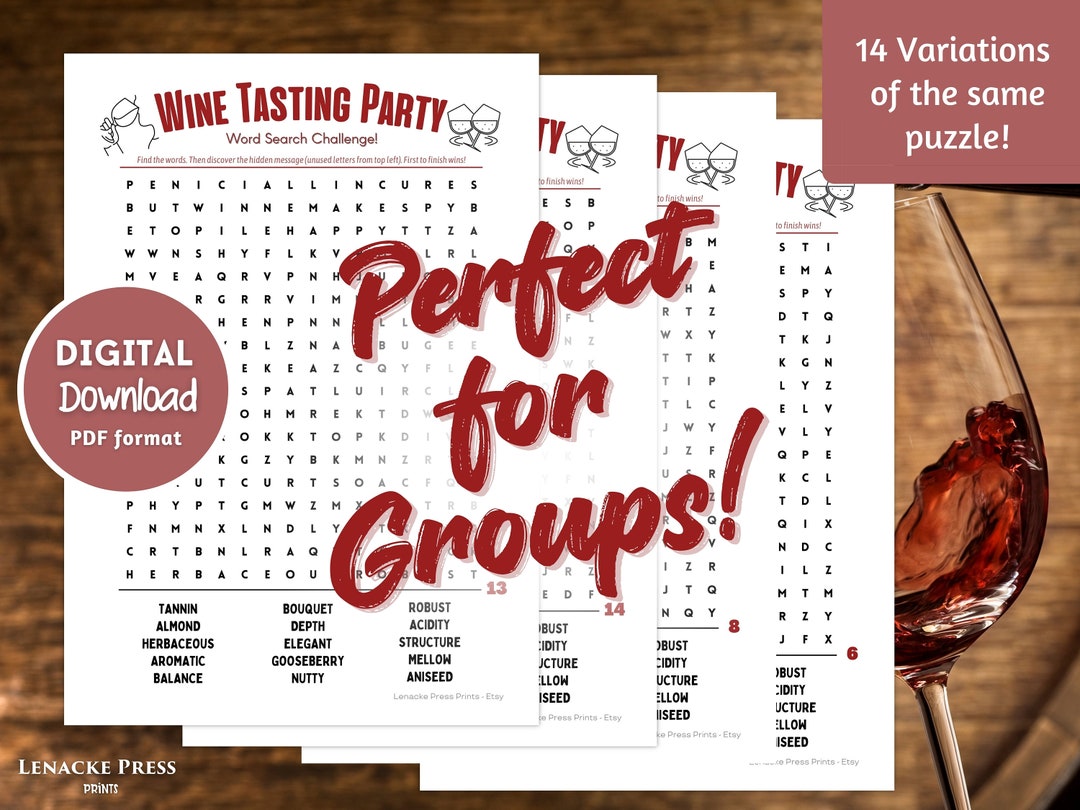 Wine Tasting Party Word Search | Printable Wine Tasting Games | Party ...