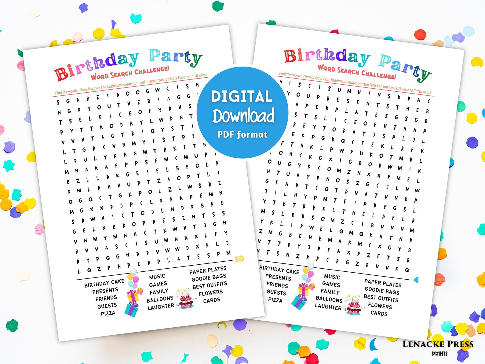 Birthday Word Search | Birthday Party Game | Birthday Party Activity ...