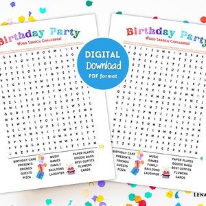 Birthday Word Search | Birthday Party Game | Birthday Party Activity ...