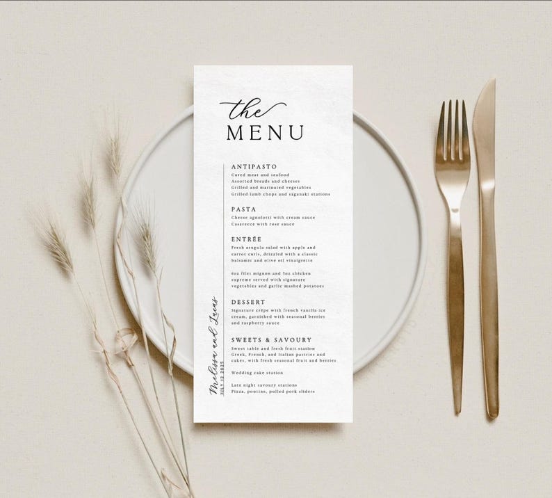 Elegant Wedding Menu Template: Customizable Canva Design (instant ...
