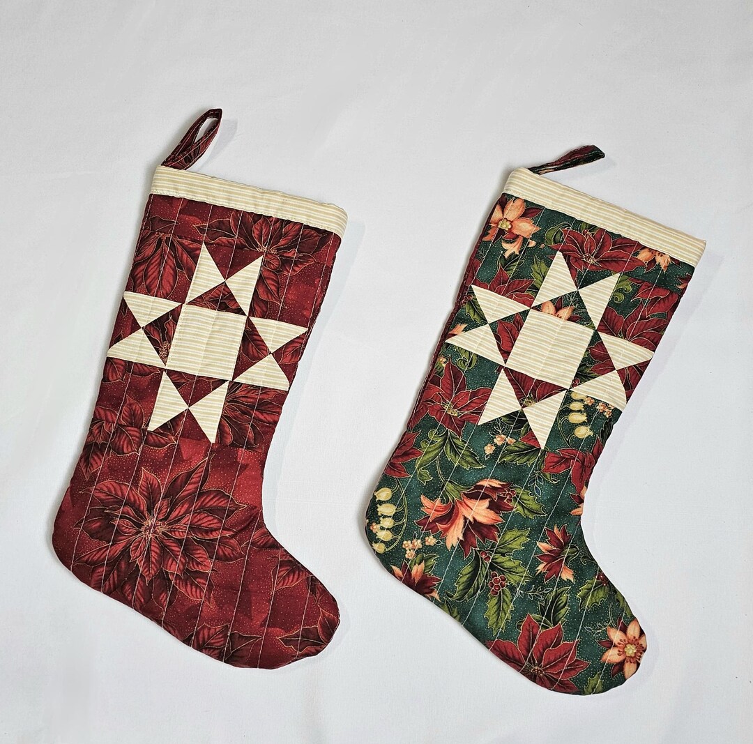 One (1) Heirloom Quilted Christmas Stocking, Farmhouse Christmas ...