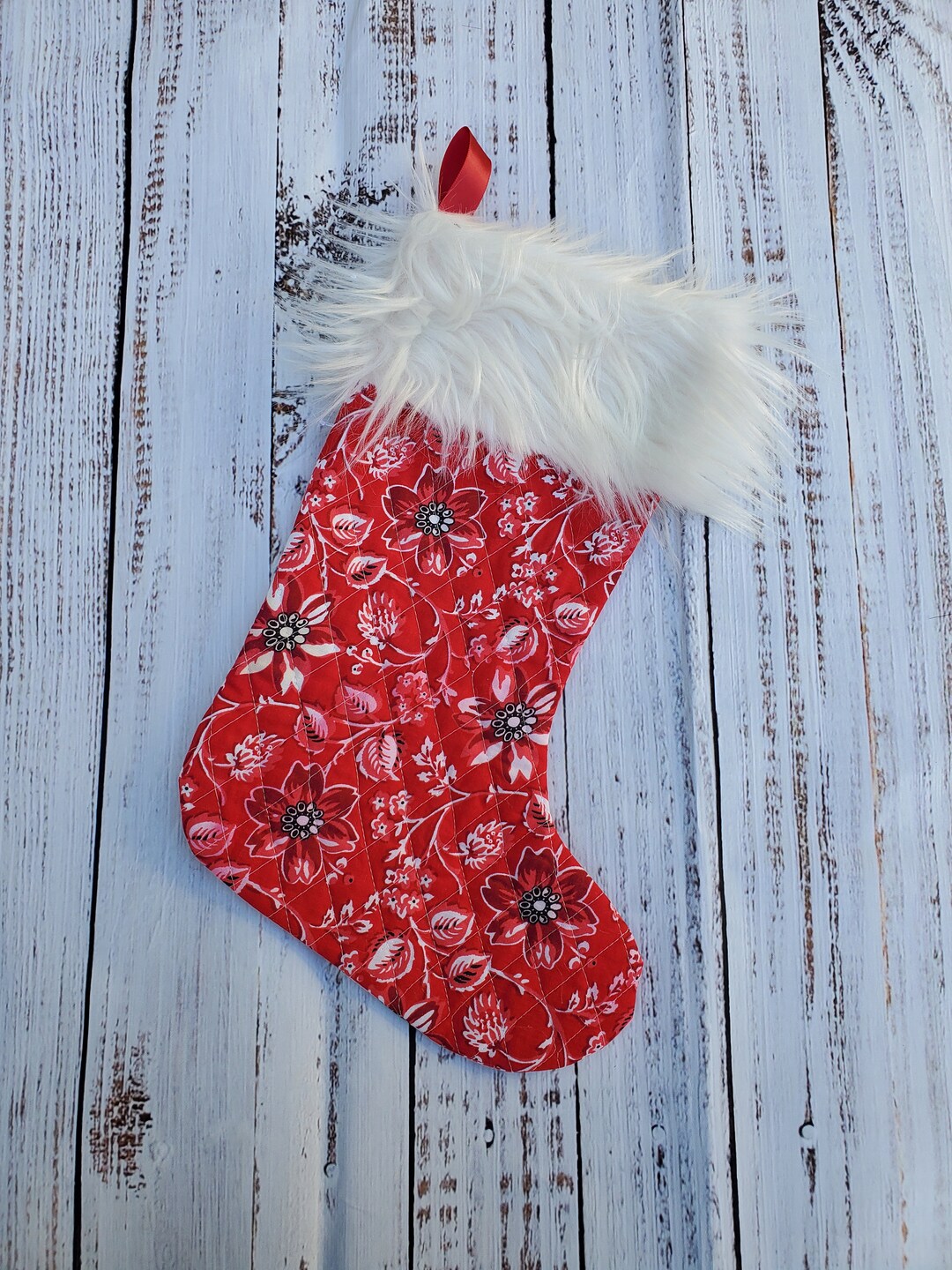 One 1 Quilted Christmas Stocking, Country Christmas Stocking, Farmhouse ...