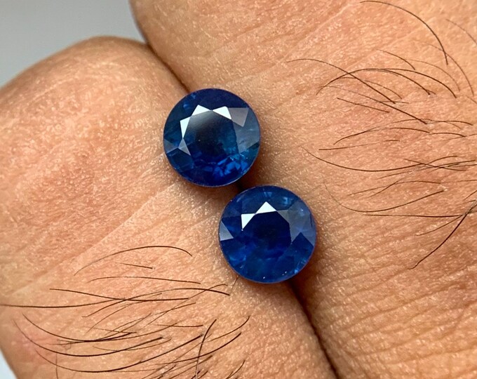 Pair of Natural Blue Sapphires – 2.40ct Round Cut | Heated Ceylon Gems ...