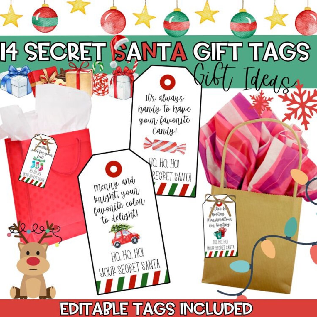 14 Secret Santa Gift Tags + Gift Ideas Editable Printable - Secret ...