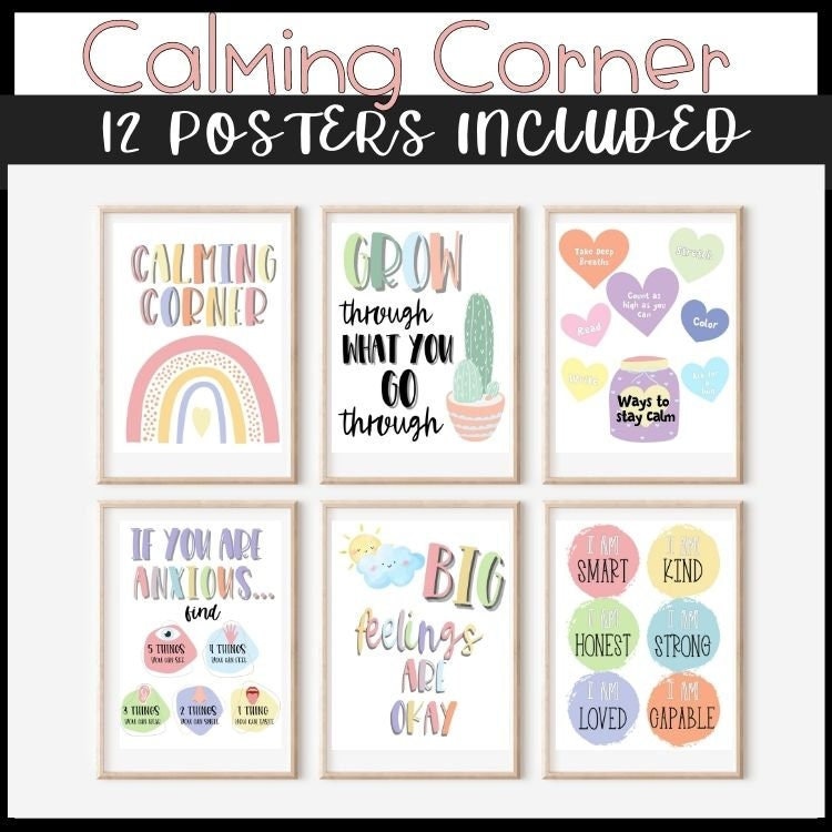 Calming Corner Posters Bundle, Set of 12 Prints, Watercolor, Printable ...