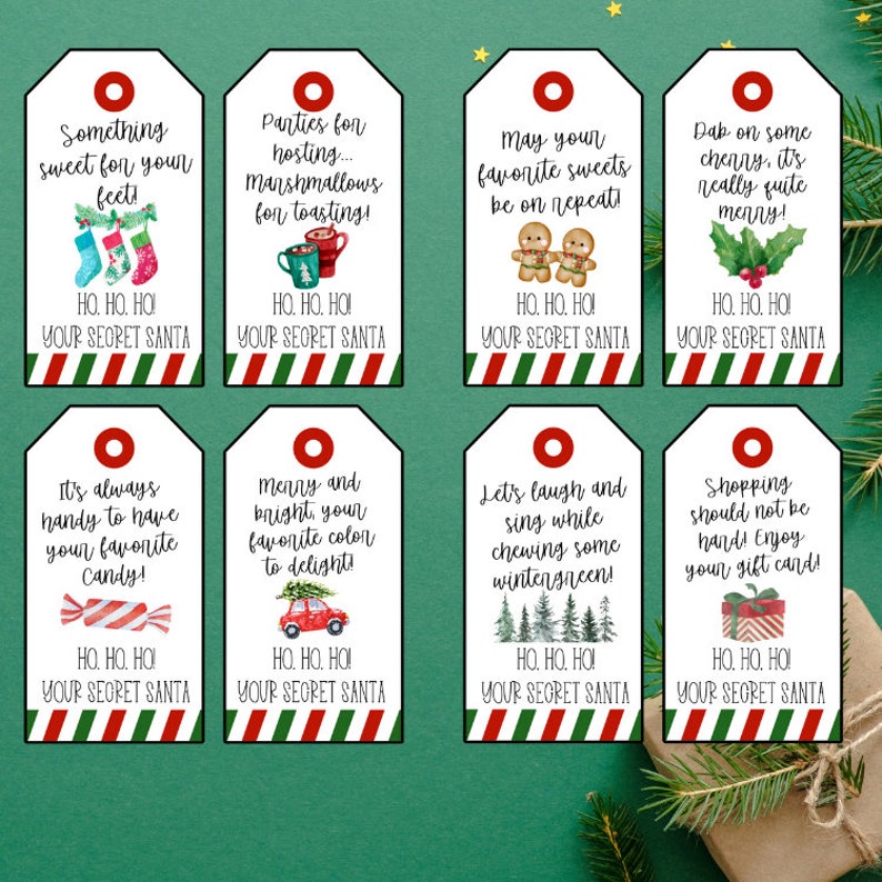 14 Secret Santa Gift Tags + Gift Ideas Editable Printable - Secret ...
