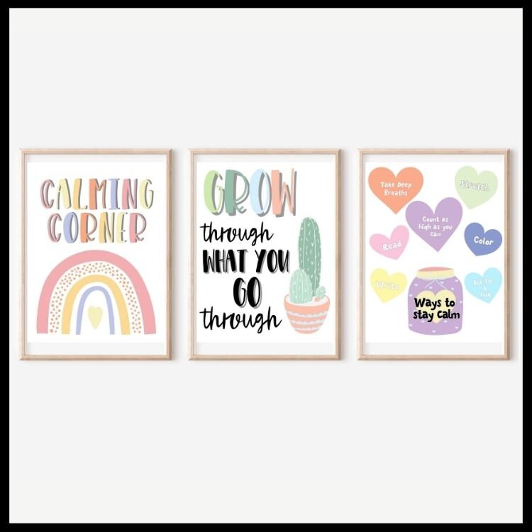 Calming Corner Posters Bundle, Set of 12 Prints, Watercolor, Printable ...