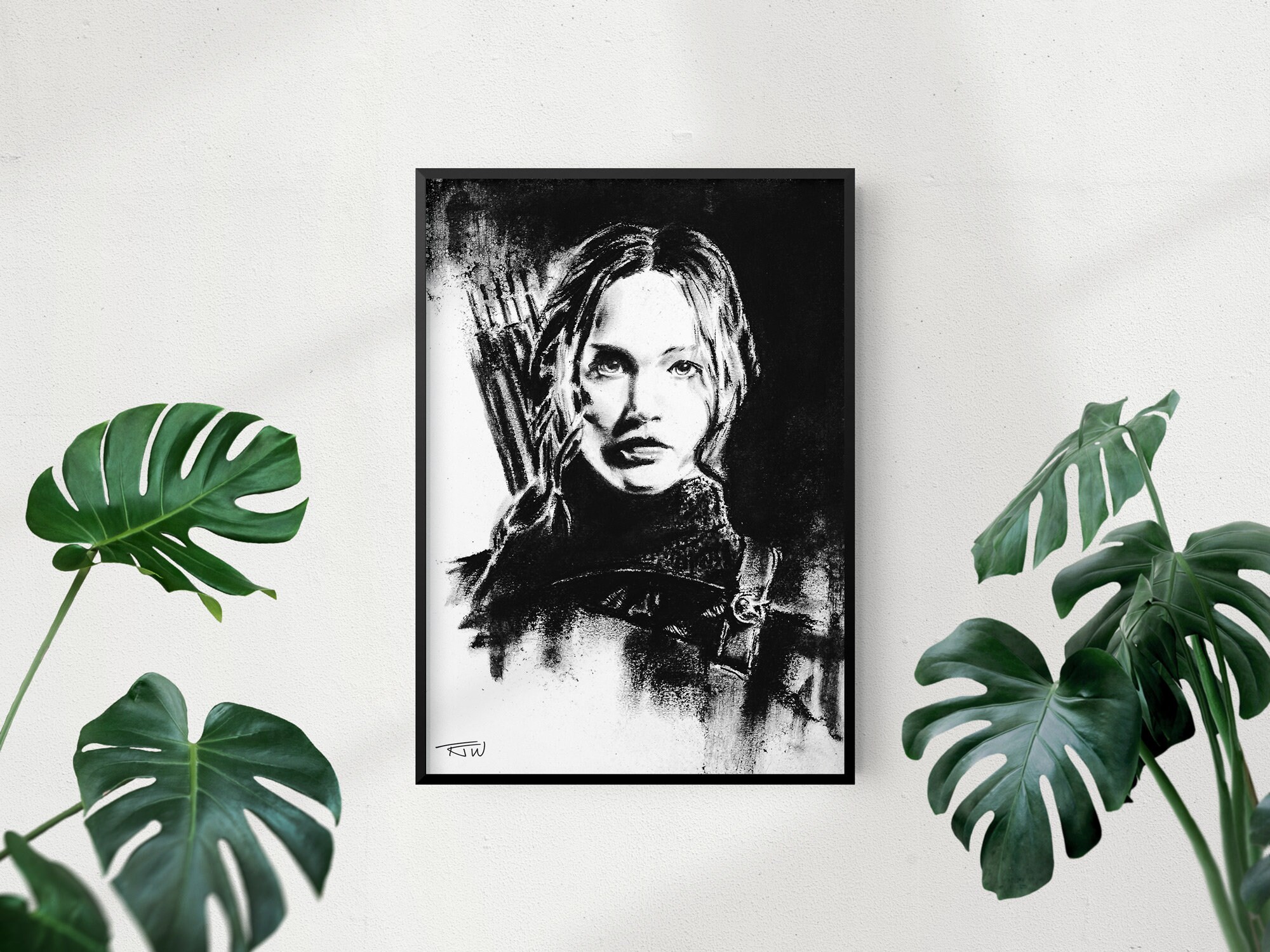 KATNISS EVERDEEN Art Print the Hunger Games Jennifer Lawrence Black and ...