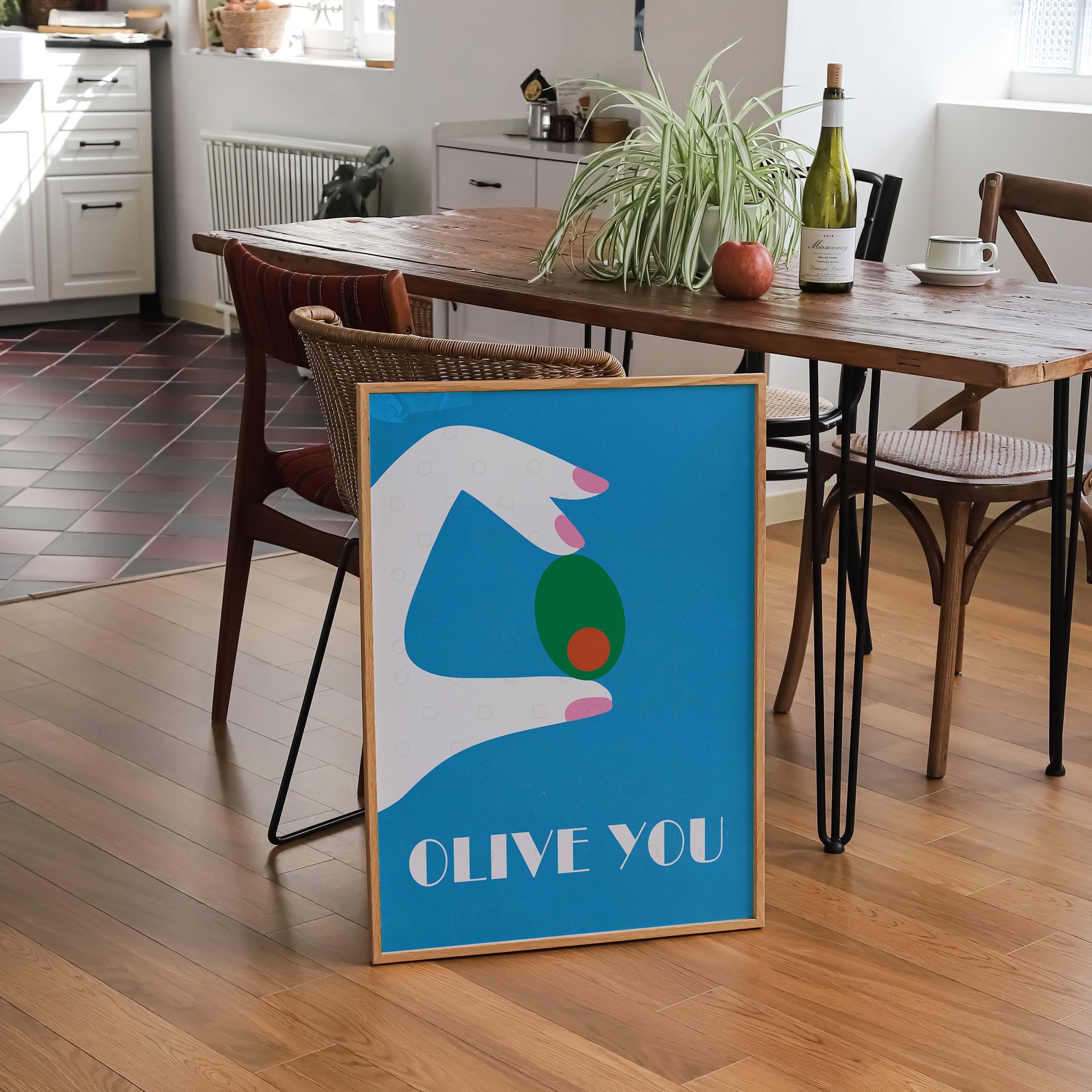 Olive You Wall Art, Blue Olive Print, Maximalist Kitchen, I Love You ...