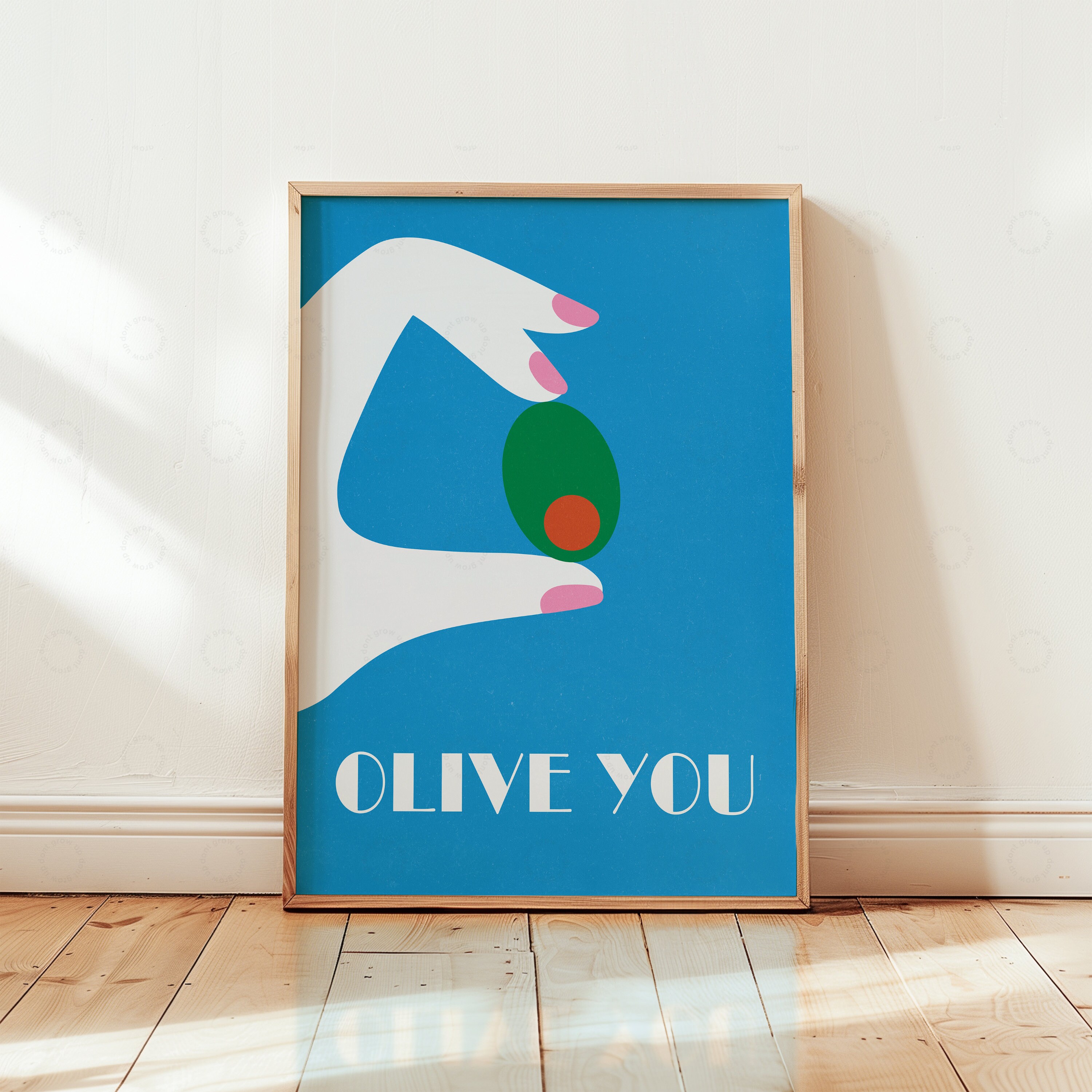 Olive You Wall Art, Blue Olive Print, Maximalist Kitchen, I Love You ...