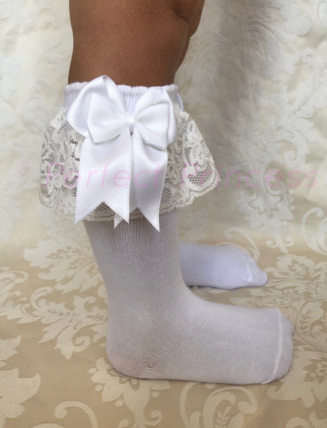 Perfect Princess White Spanish Knee High Socks With Lace and Bows ...