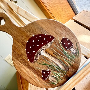 Hand Painted | Kitchen Decor | Acacia Wood | Mushroom Painting | Small ...